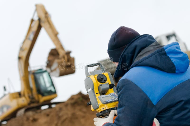 Land Surveying with Theodolite Stock Photo - Image of construction ...