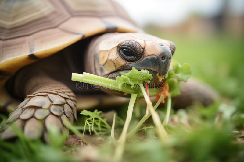 Land Turtle Chewing on Dandelion Greens on Soil Stock Illustration ...