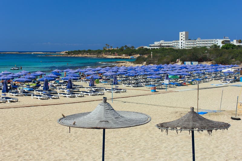 Landa Beach. Agia Napa, Cyprus. Editorial Photo - Image of parasols ...