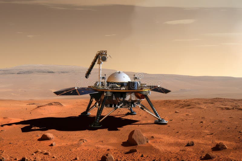 Lander on the Surface of Mars, with View of Blue Sky and Red Planet ...
