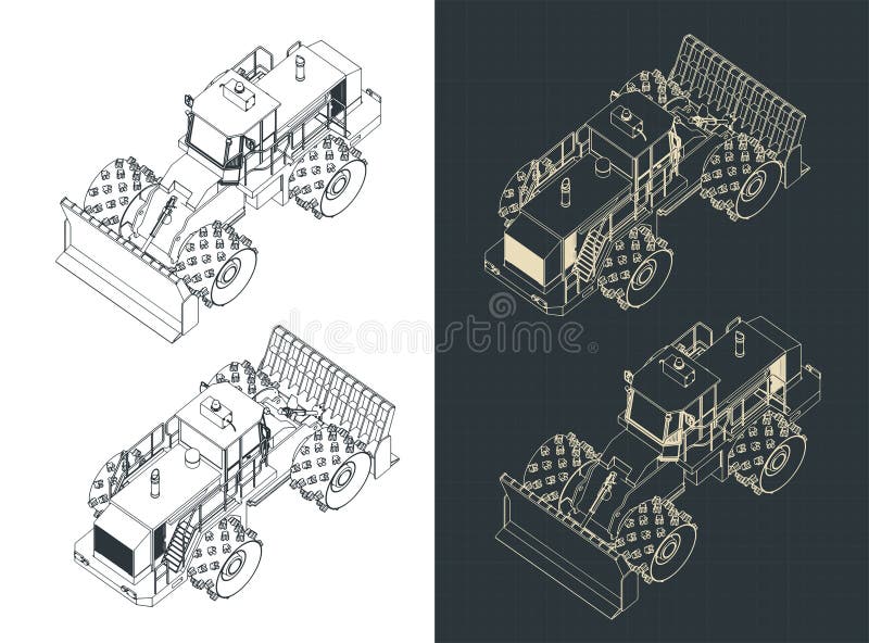Landfill Compactor Isometric Blueprints Stock Vector - Illustration of ...