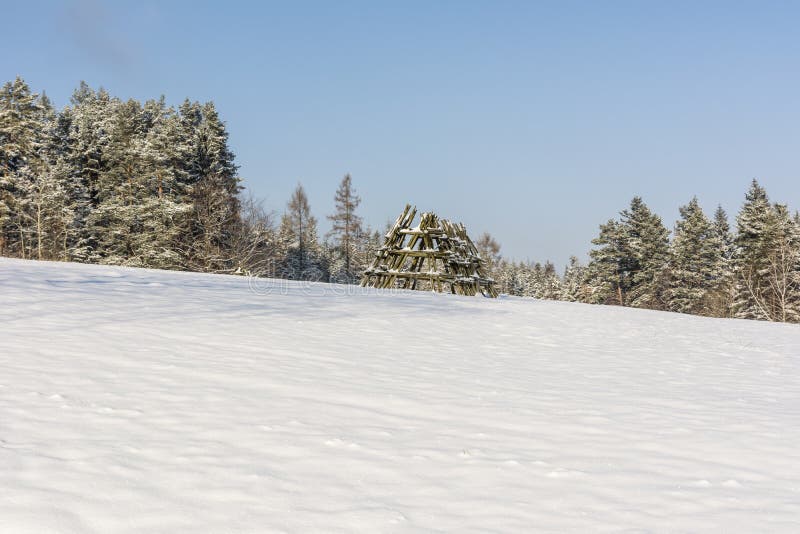 Landfill Hay Field on a Meadow Covered with Snow Waiting for Haymaking ...