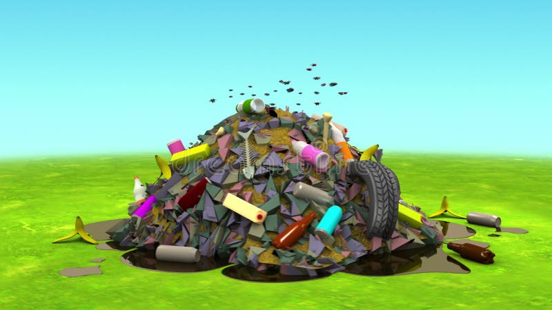 Garbage Dump with Flies. 3D Animation in Cartoon Style. Alpha Channel ...
