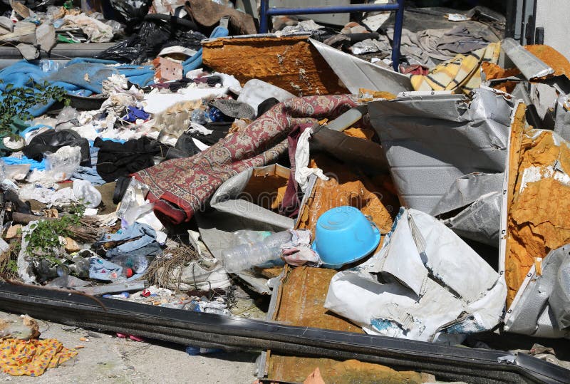 Landfill with Garbage Containers with Electrical Cables Stock Image ...