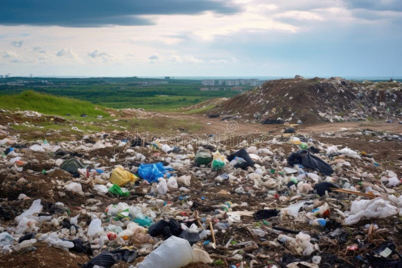A Landfill Site Filled with Non-biodegradable Waste and Plastics Stock ...