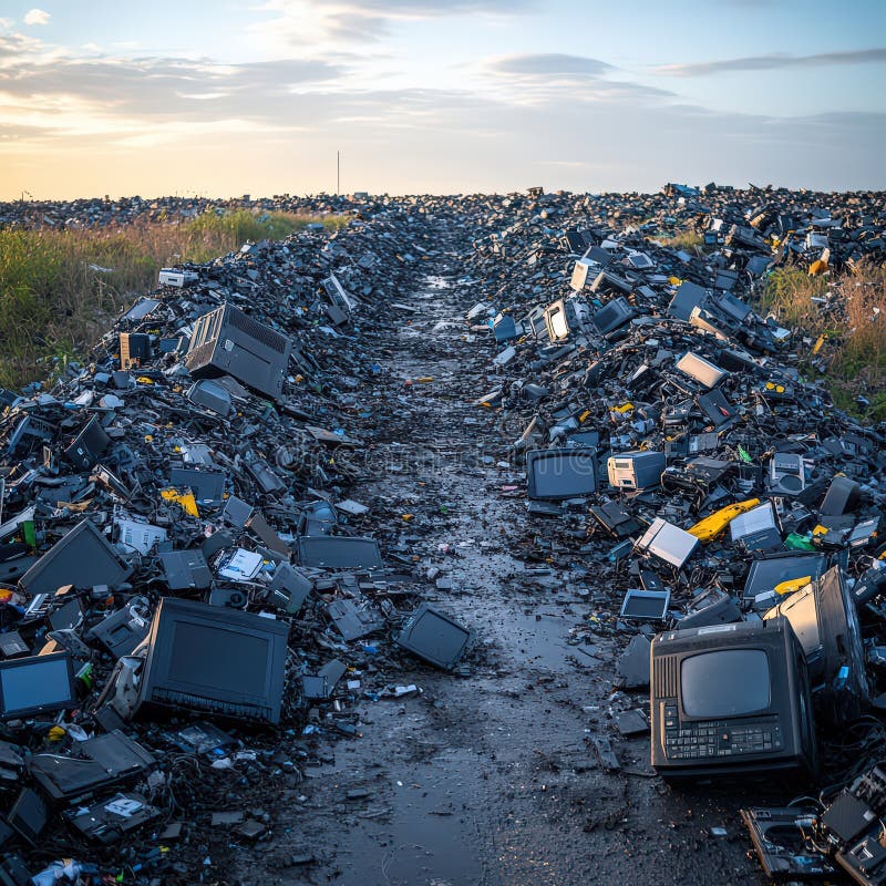 A Landfill Site with Piles of Electronic Waste Stock Illustration ...