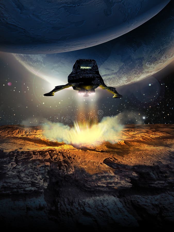 Landing on alien planet stock illustration. Illustration of imagine ...