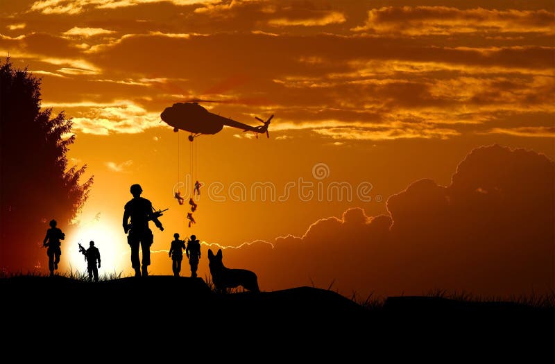 Landing Of Army Soldiers At Sunset Stock Image - Image of undefined ...
