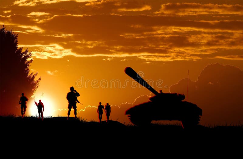 Landing of Army Soldiers at Sunset Stock Image - Image of aggression ...