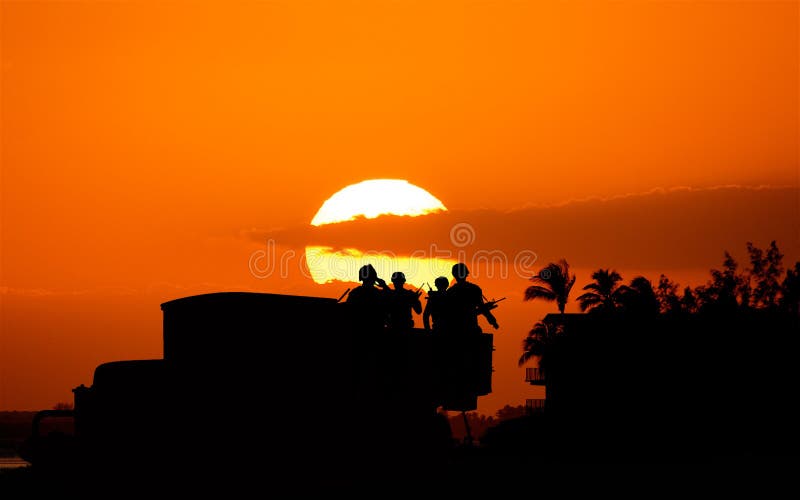 Landing of Army Soldiers at Sunset Stock Photo - Image of armed, armor ...