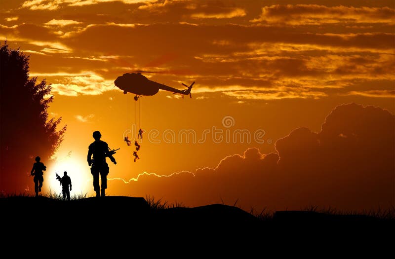 Landing of Army Soldiers at Sunset Stock Image - Image of guard, modern ...
