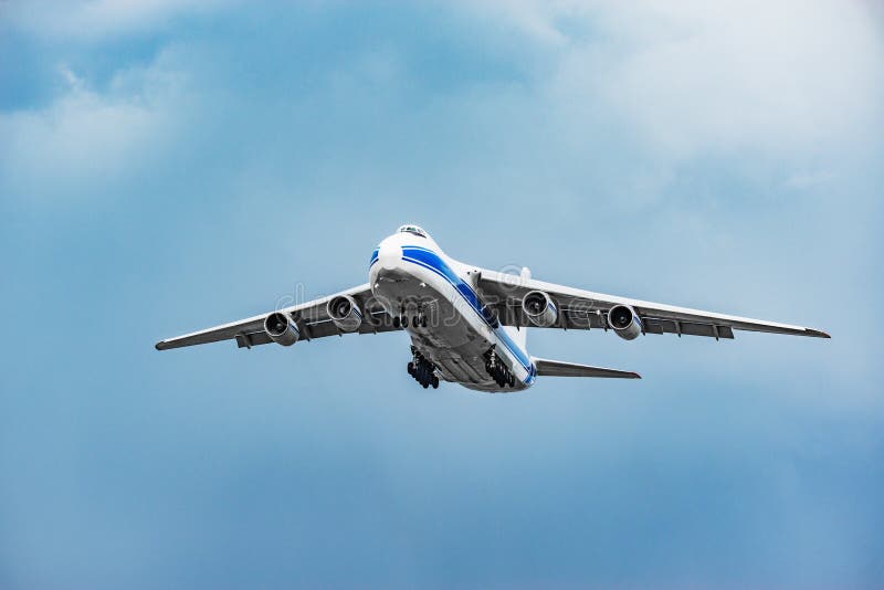 Landing of the Big Cargo Airliner. Stock Image - Image of aviation ...