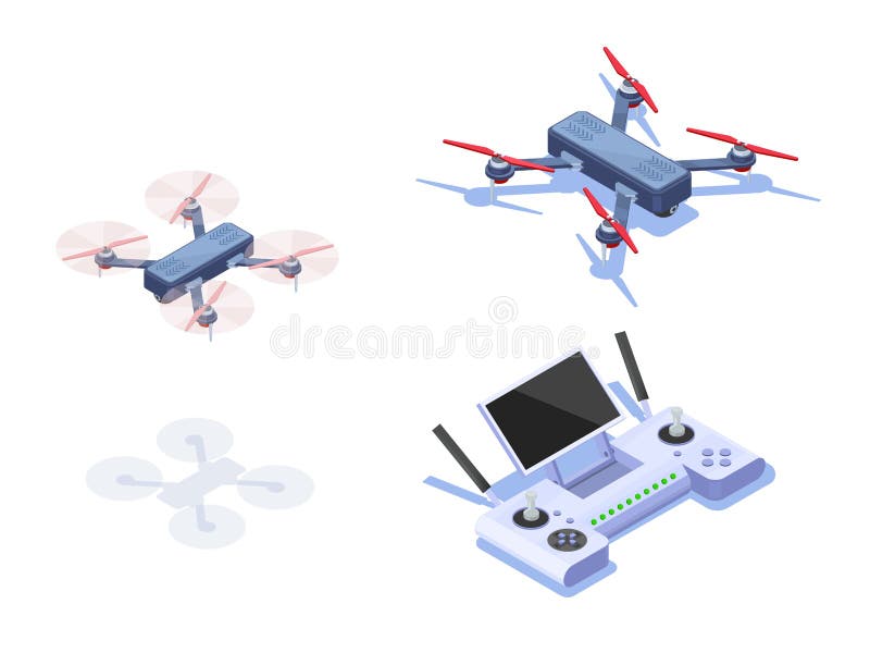Landing Drone and Remote Control To it. Modern Isometric Vector ...