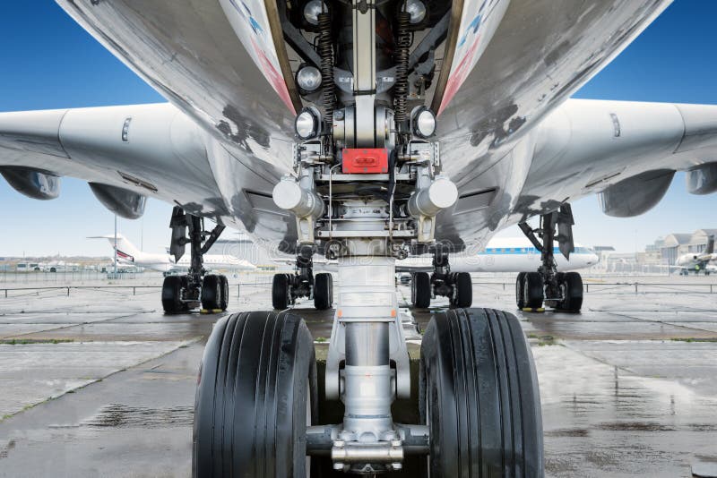 Landing Gear Under a Big Jet Plane Stock Image - Image of fuselage ...
