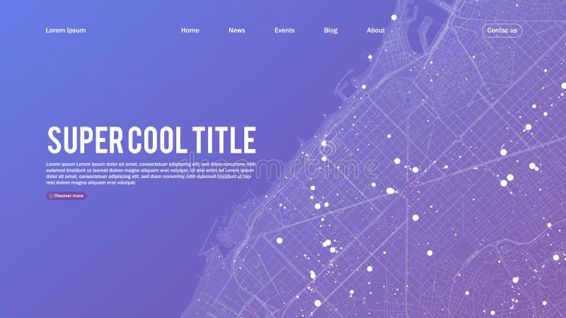 Landing Page Abstract Design with City Map Big Data. Template for ...