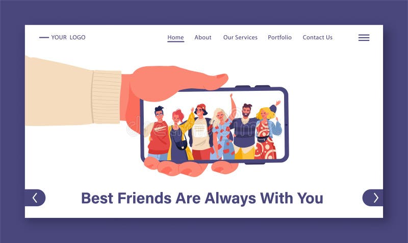 Friendship, Social Media and Modern Technology Concept for Landing Page ...