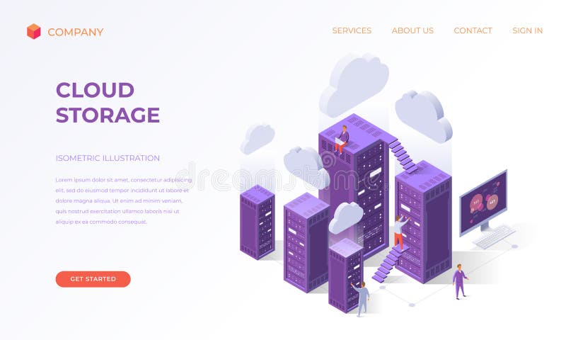 Landing Page for Cloud Data Storage Stock Vector - Illustration of ...