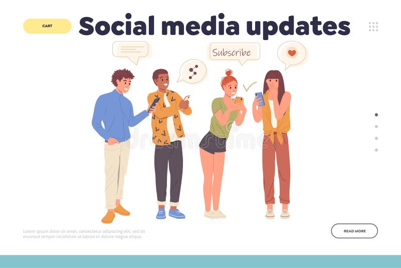 Landing Page Concept with Diverse People Smartphones Users Uploading ...