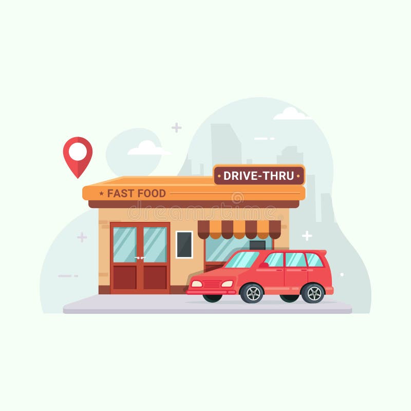Drive Thru Fast Food Restaurant Vector Cartoon Illustration Stock ...
