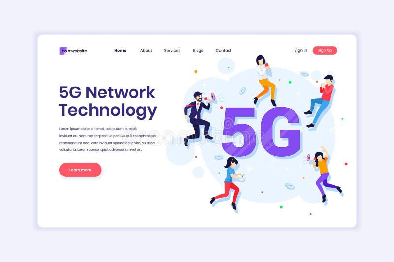 Landing Page Design Concept of 5G Network Technology. People Using High-speed Wireless ...