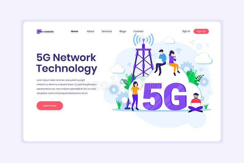 Landing Page Design Concept of 5th Network Technology. People Using ...
