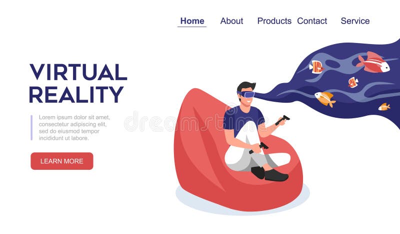 Landing Page Design Template with Cartoon Character of Young Man Using ...