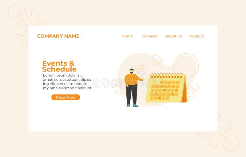 Landing Page for Events and Schedule with Big Calender Flat Design ...