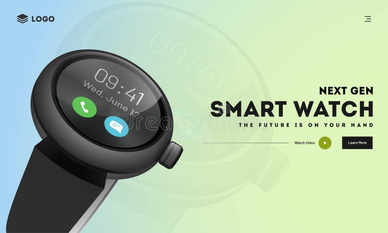 Landing Page or Hero Image with Realistic Smart Watch Stock ...
