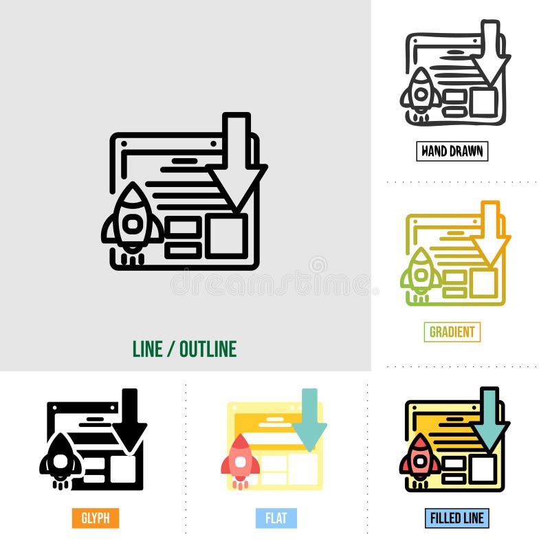 Landing Page Icon in Six Different Styles, Based on Outline Style, Seo ...
