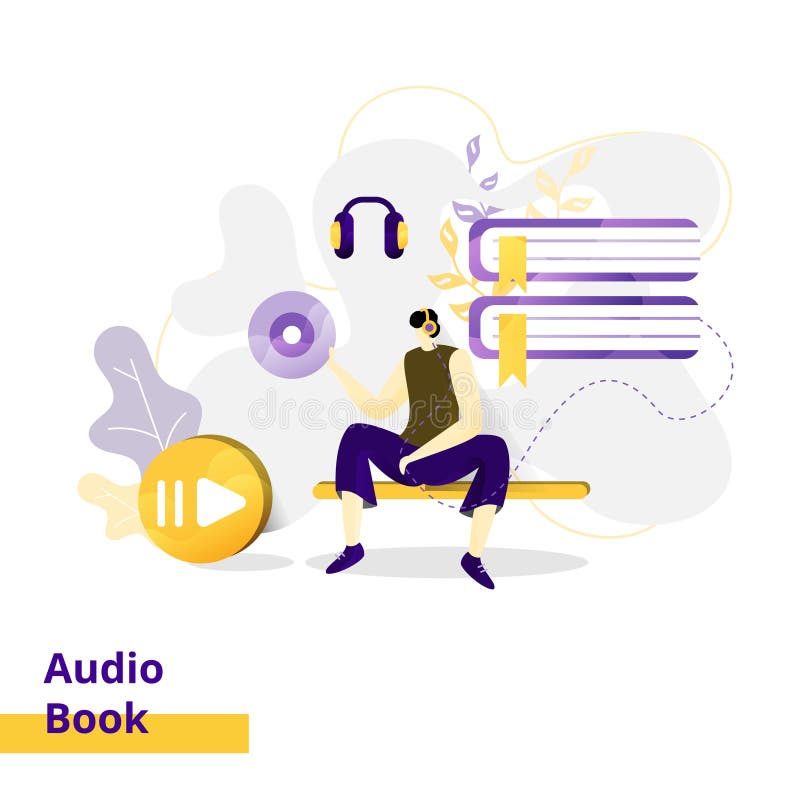 Landing Page Illustration Audio Book. the Concept of Men Learning ...