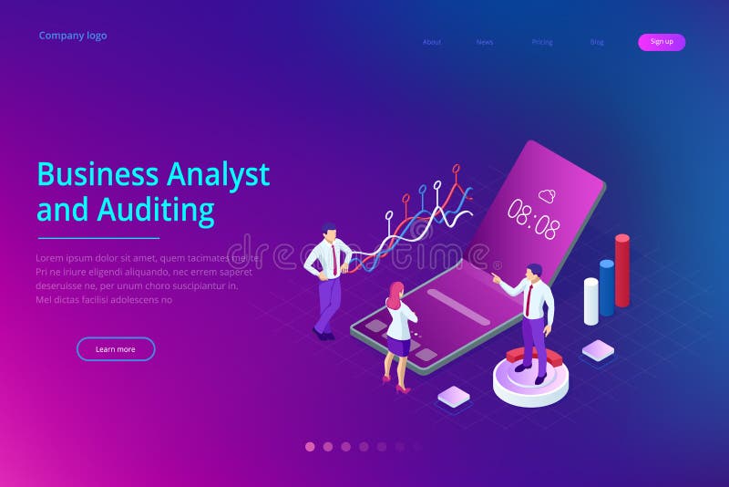 Landing Page with Isometric Business and Finance Analysts, Analyzing ...