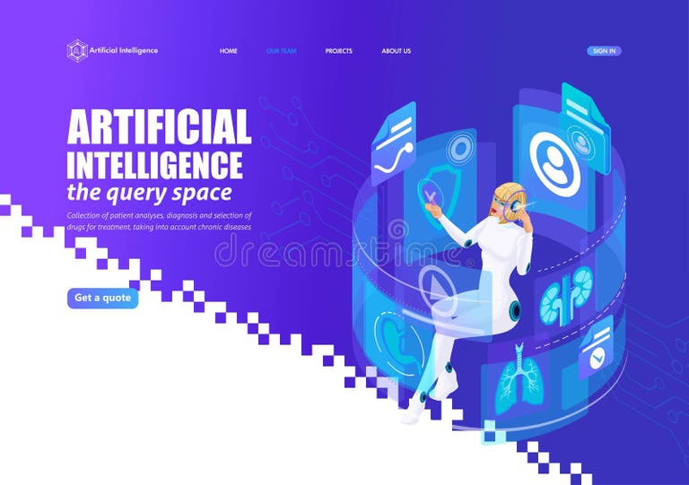 Landing Page Isometric. Deep Machine Learning AI. AI in Medicine ...