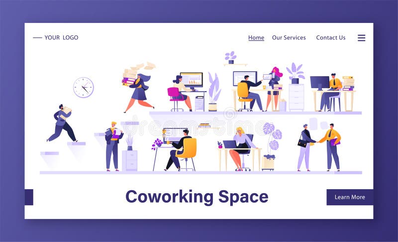 Landing Page with Co Working Office Space Concept. Stock Vector ...