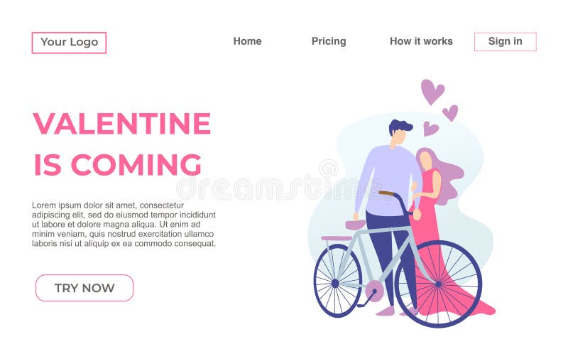 Landing Page Template of Couple with Dating Apps Illustration Concept ...