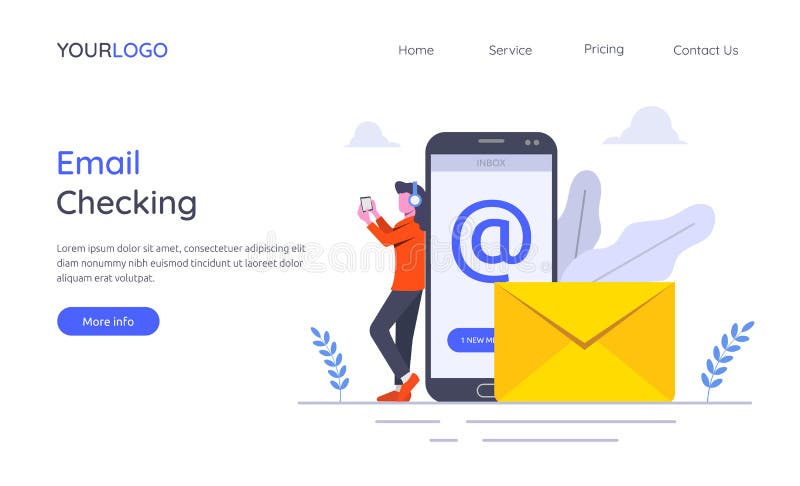 Landing Page Template of Email Checking Concept with Woman Character ...