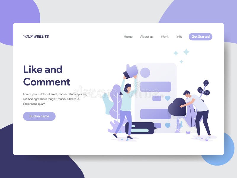 Landing Page Template of Like and Comment Illustration Concept. Modern ...