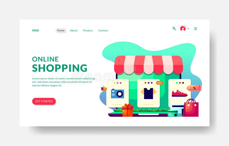 Landing Page Template of Online Shopping. Modern Flat Design Concept of ...