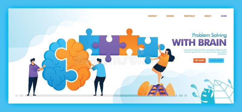 Landing Page Vector Design of Problem Solving with Brain. Easy To Edit ...