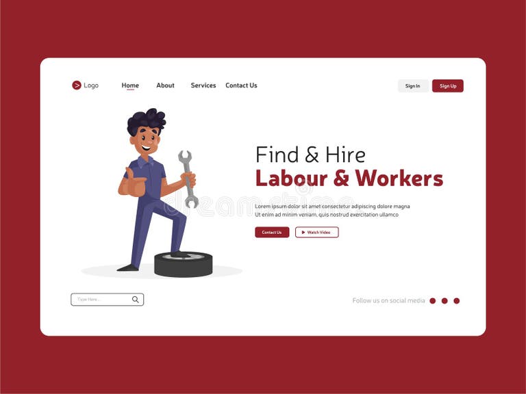 Hire Labour and Workers Landing Page Design Stock Vector - Illustration ...