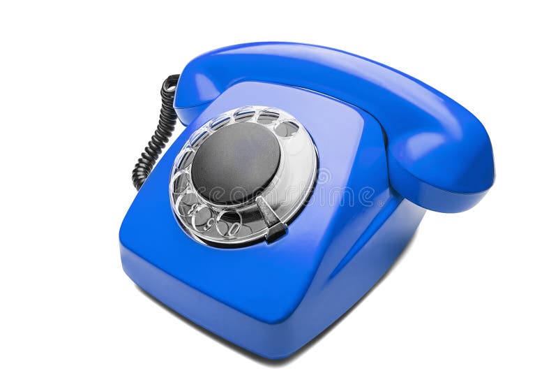 Landline Blue Phone on a Isolated White Background Stock Image - Image ...