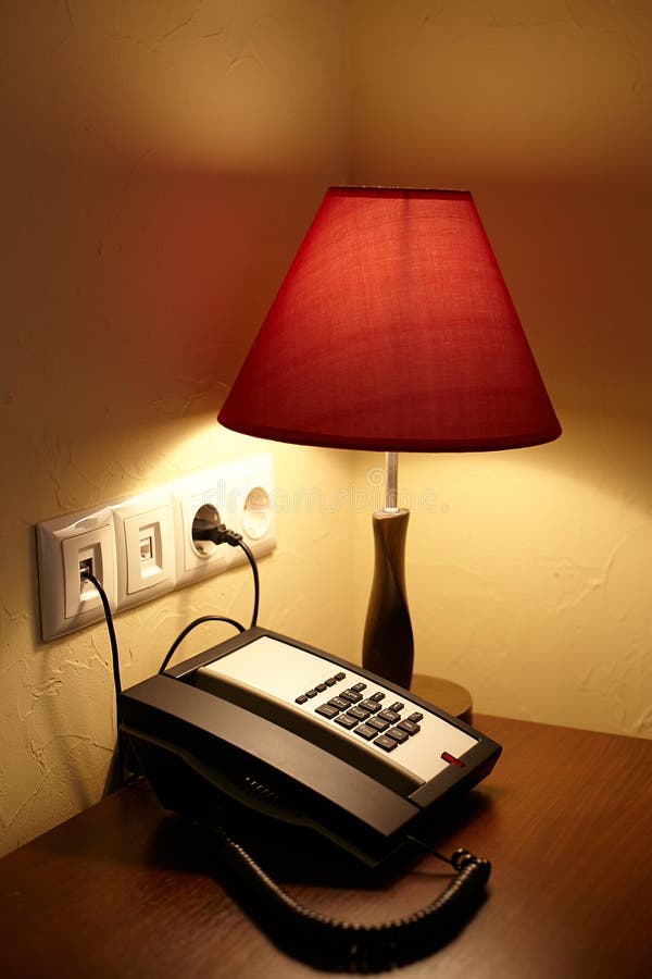 Landline Phone on Hotel Room Bedside Table Stock Image - Image of ...