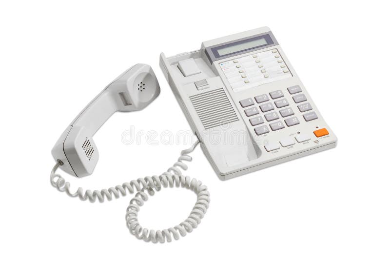 Landline Telephone with Push Button Dial on a Light Background Stock ...