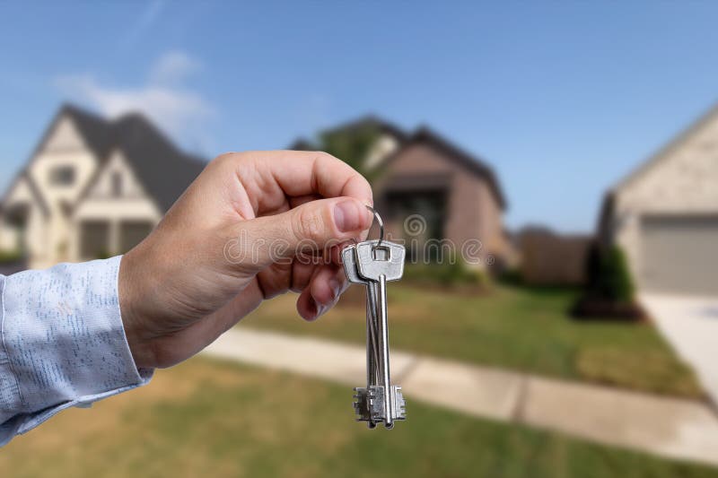 Landlord Unlocks the House Key for New Home. Stock Photo - Image of ...