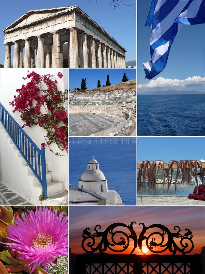 Landmark Collage of Greece stock image. Image of amphitheater - 23778913