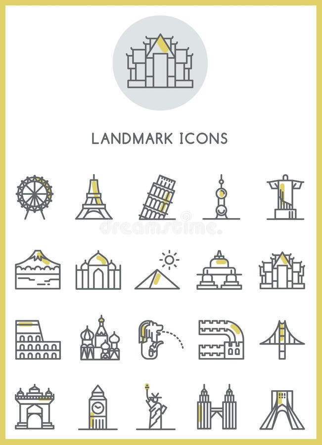 Landmark icons set stock vector. Illustration of background - 58063605