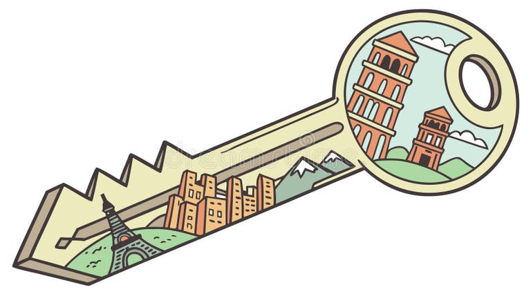 Landmark Key: Iconic Monuments within a Key Design, Vector Design ...