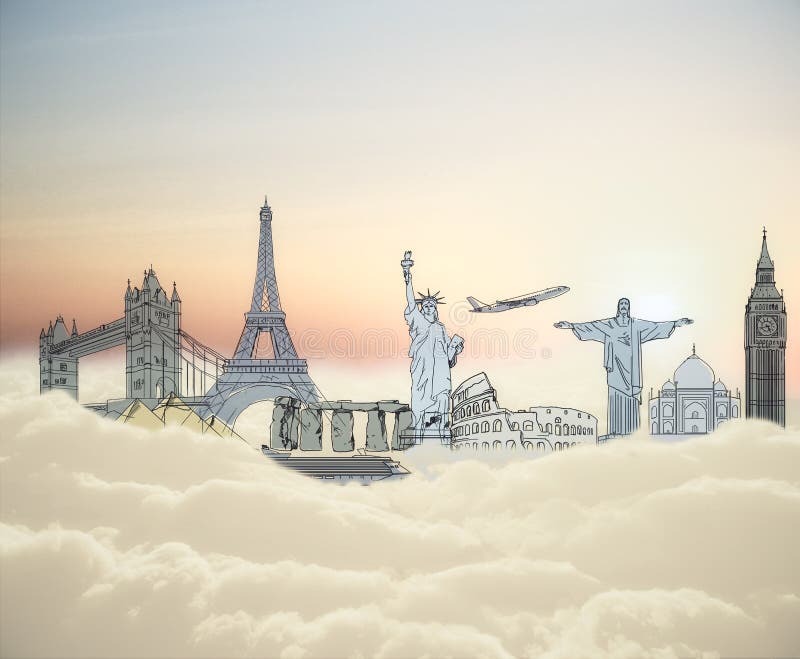 Landmark sketch on clouds stock photo. Image of abstract - 76231482
