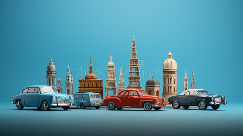 Landmarks of Different Countries on Blue Background. Travel Concept ...