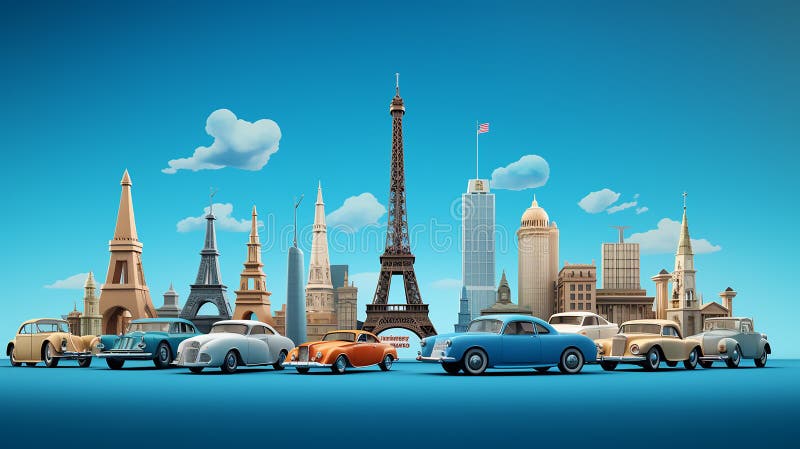 Landmarks of Different Countries on Blue Background. Travel Concept ...