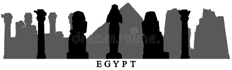 Landmarks of Egypt, Silhouettes of Statues, Pyramids, Columns, Ruins ...